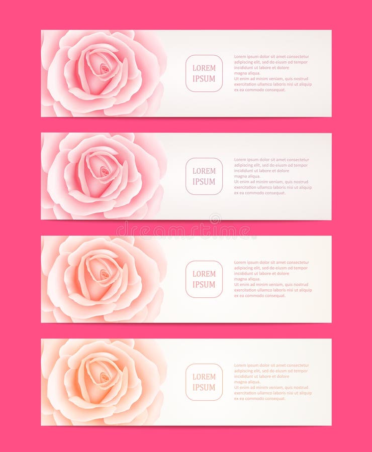 Set of Four Vector Web Banners with Roses Flowers. Stock Vector ...