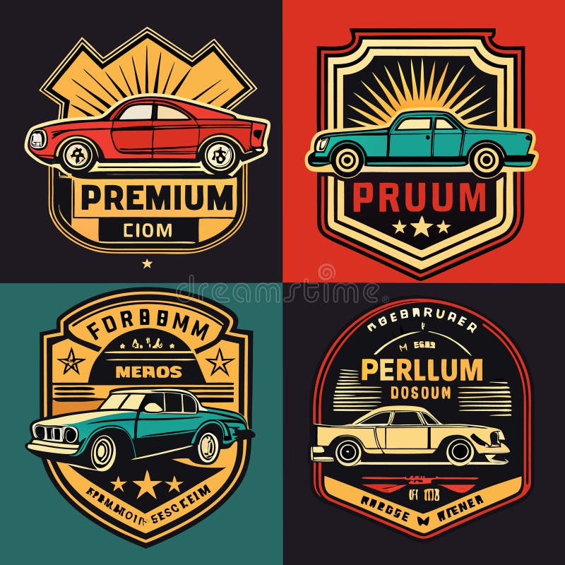 Set of Four Vintage Car Emblems Stock Vector - Illustration of auto ...