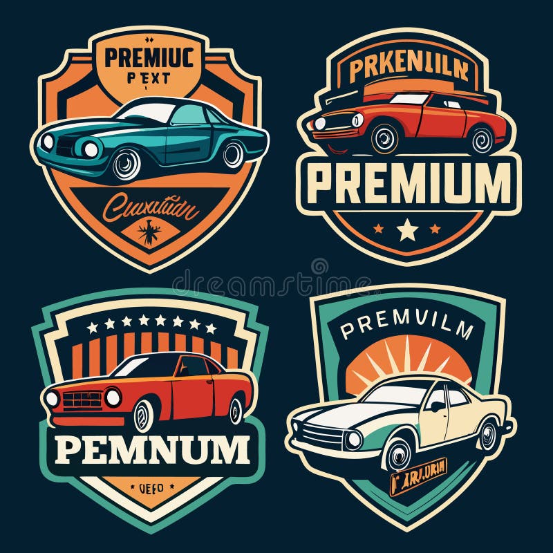 Set of Four Vintage Car Logos Stock Vector - Illustration of cool ...