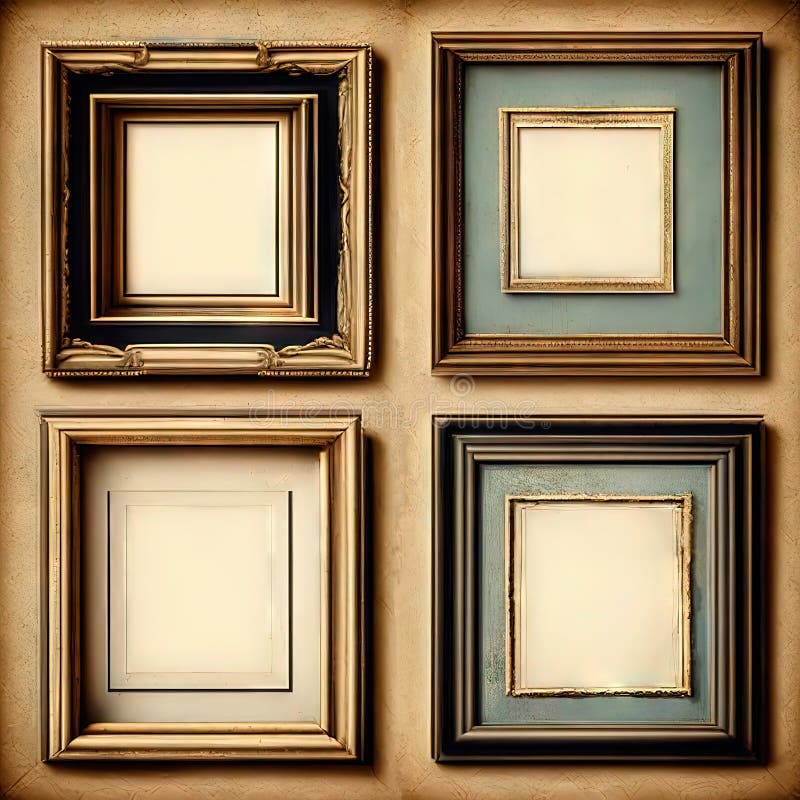 A Set of Four Vintage Gold-plated Blank Frames Stock Illustration ...