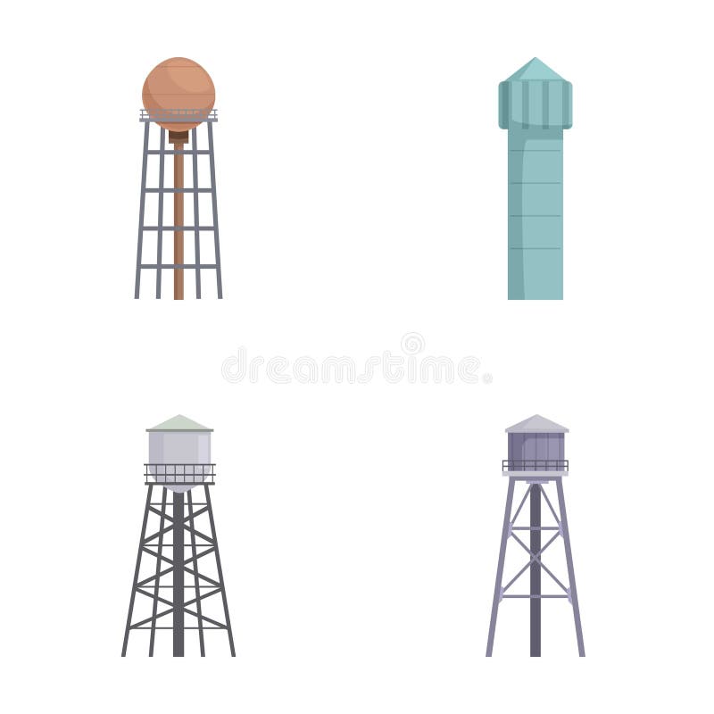 Set of Four Water Tower Illustrations Stock Illustration - Illustration ...