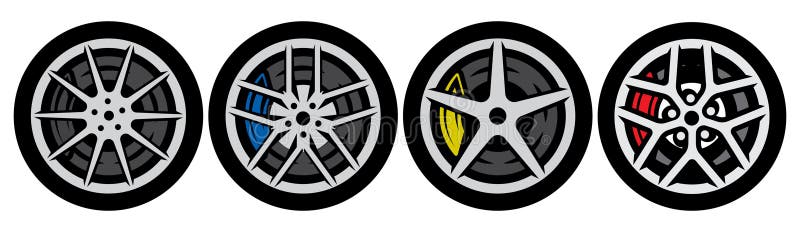 A Set of Four Wheels with Different Rims in Minimalist Style. Template ...