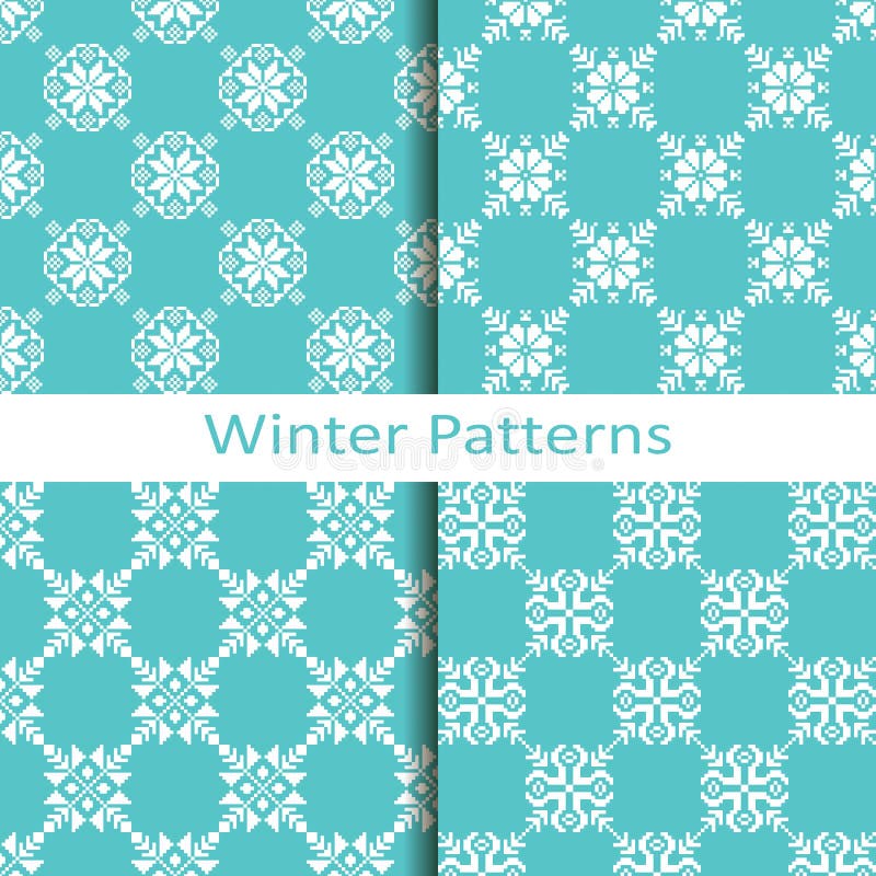 Set of Four Winter Blue Geometric Patterns Stock Vector - Illustration ...