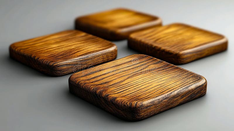 A Set of Four Wooden Coasters Sitting on Top of a Table Stock Photo ...