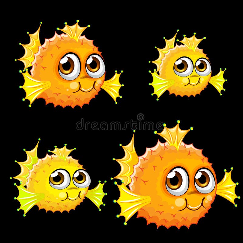 Set of Four Yellow and Orange Fish Hedgehog Stock Vector - Illustration ...