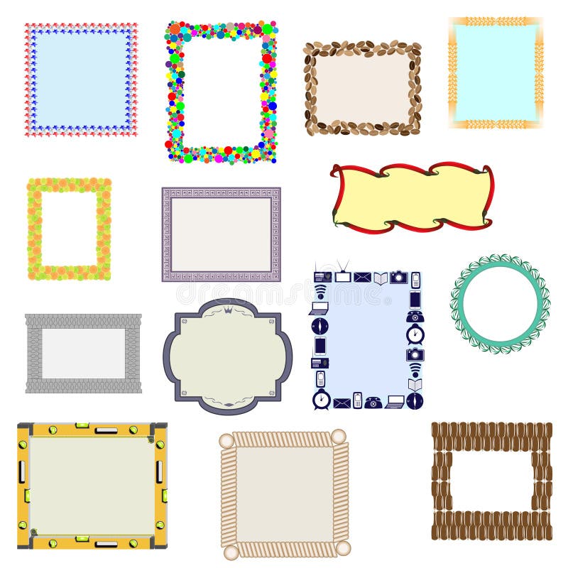 A Set of Fourteen Frames Made Up of Different Elements. Stock Vector ...