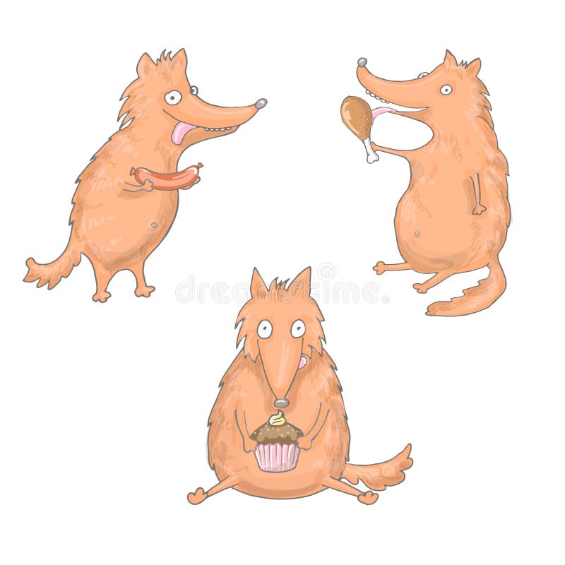 Set of three eating foxes stock illustration. Illustration of eating ...