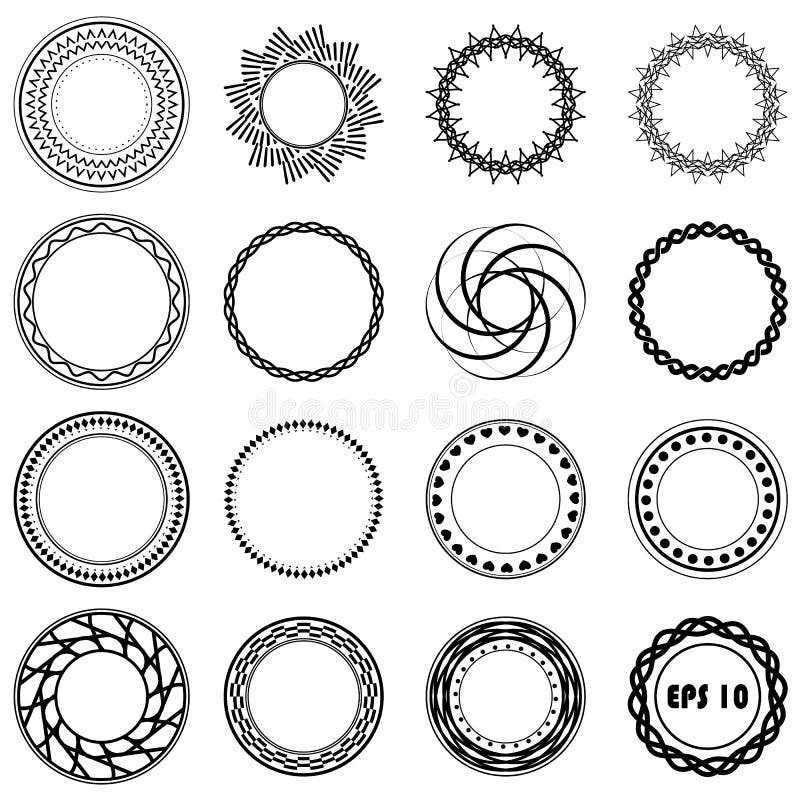 Set Fractal and Swirl Shape Element. Vintage Monochrome Differen Stock ...