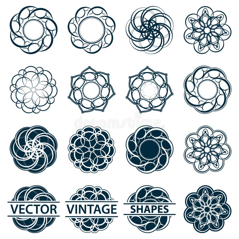Set Fractal and Swirl Shape Element. Vintage Monochrome Differen Stock ...