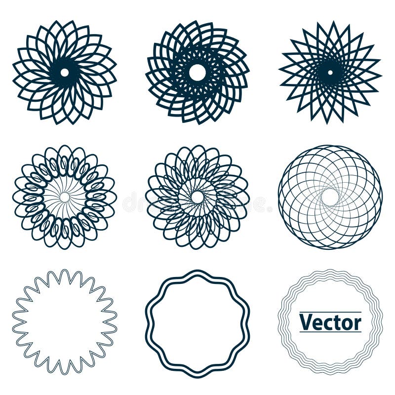 Set Fractal and Swirl Shape Element. Vintage Stock Vector ...