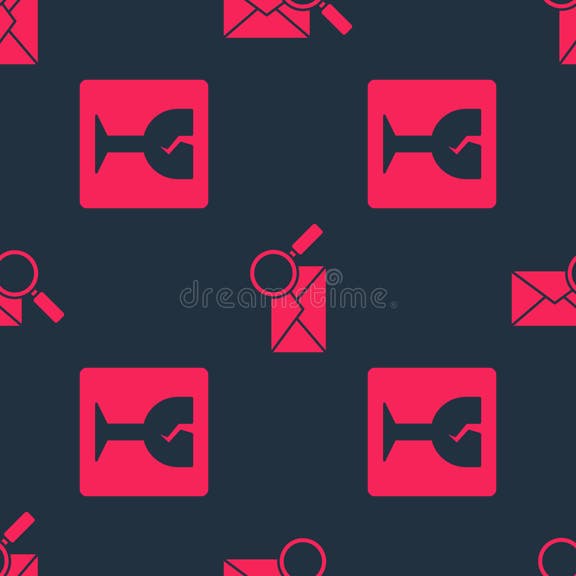 Set Fragile Broken Glass and Envelope with Magnifying Glass on Seamless ...