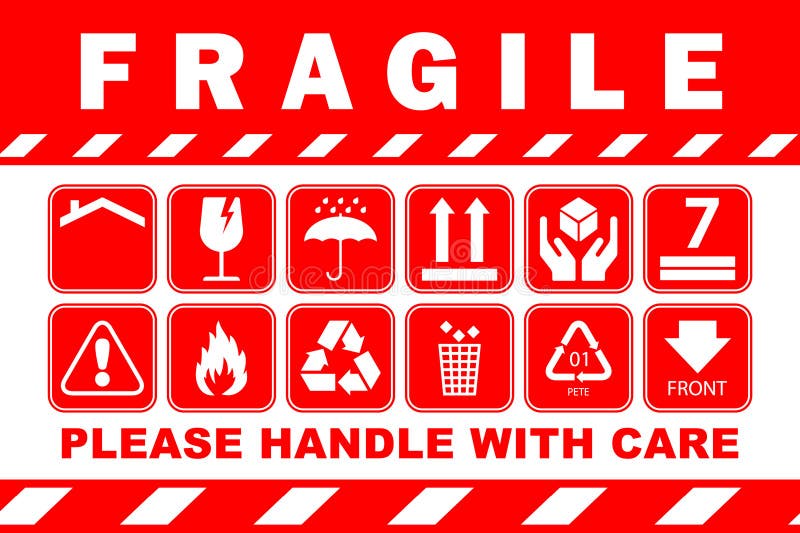 Set of Fragile Symbols. Warning Cargo Package Sticker Collection Stock ...