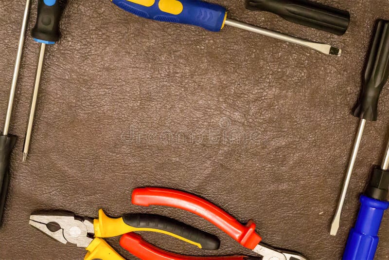 Set Frame Set of Hand Tools Pair of Screwdrivers Pliers Pliers ...