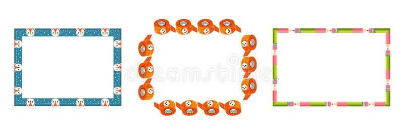 Set of Frames Back To School Stationery for Design. Hand Drawn Round ...