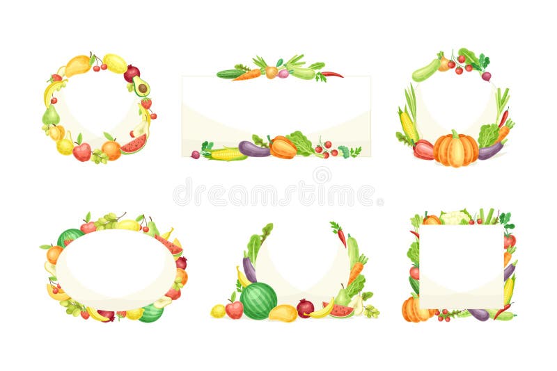 Set of Frames and Borders Made of Ripe Fresh Vegetables Cartoon Vector ...