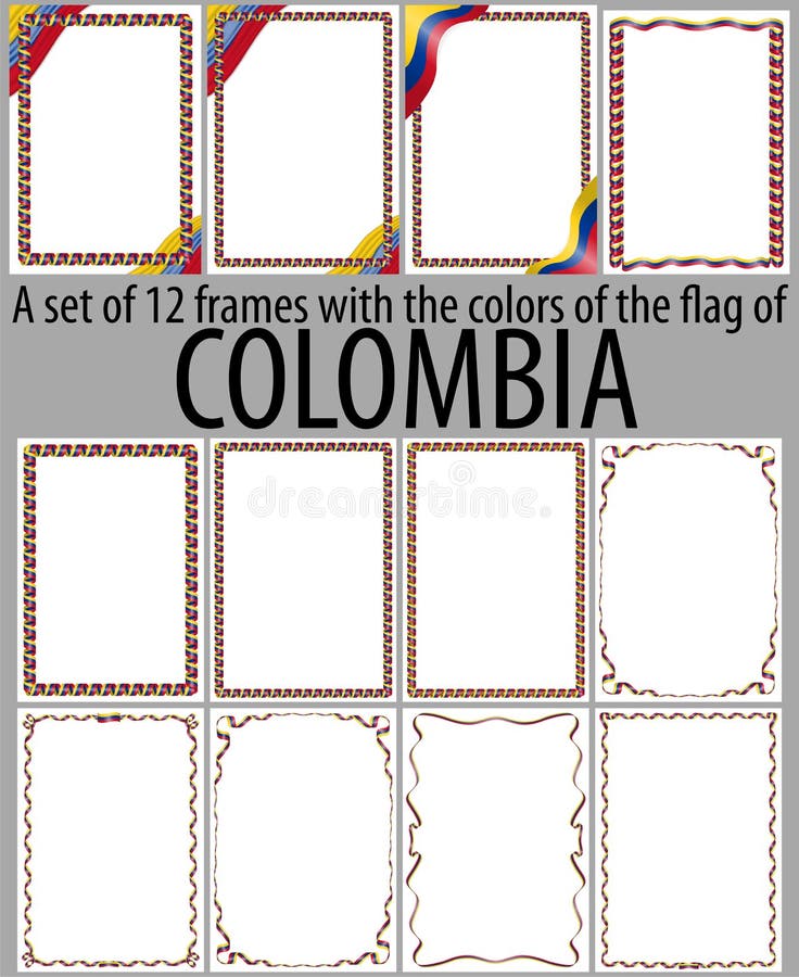 Set of 12 Frames with the Colors of the Flag of Colombia Stock Vector ...