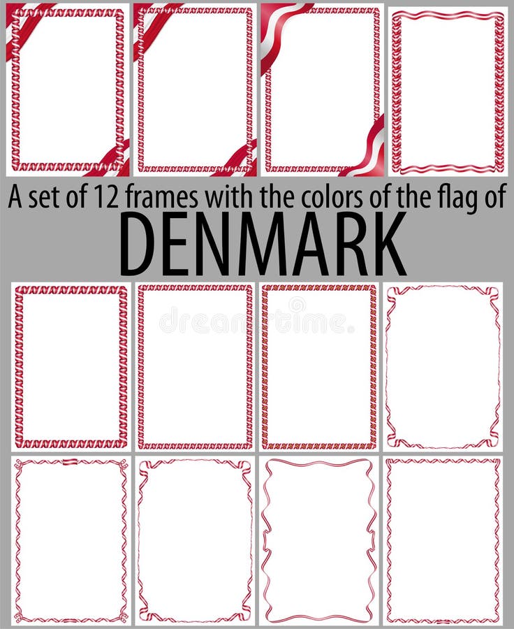 Set of 12 Frames with the Colors of the Flag of Denmark Stock Vector ...
