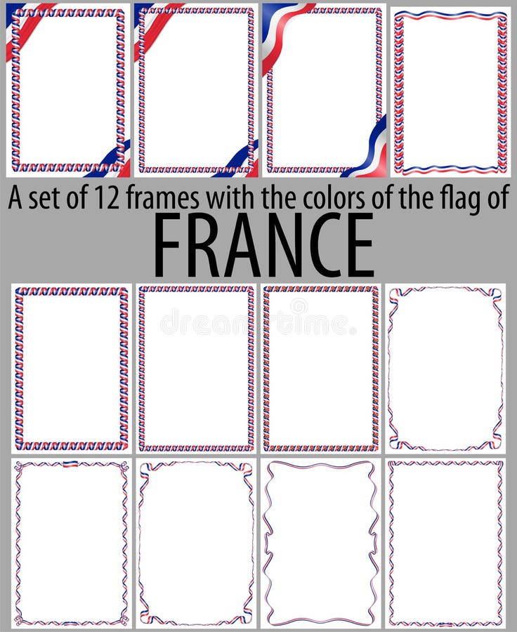 Set of 12 Frames with the Colors of the Flag of France Stock Vector ...