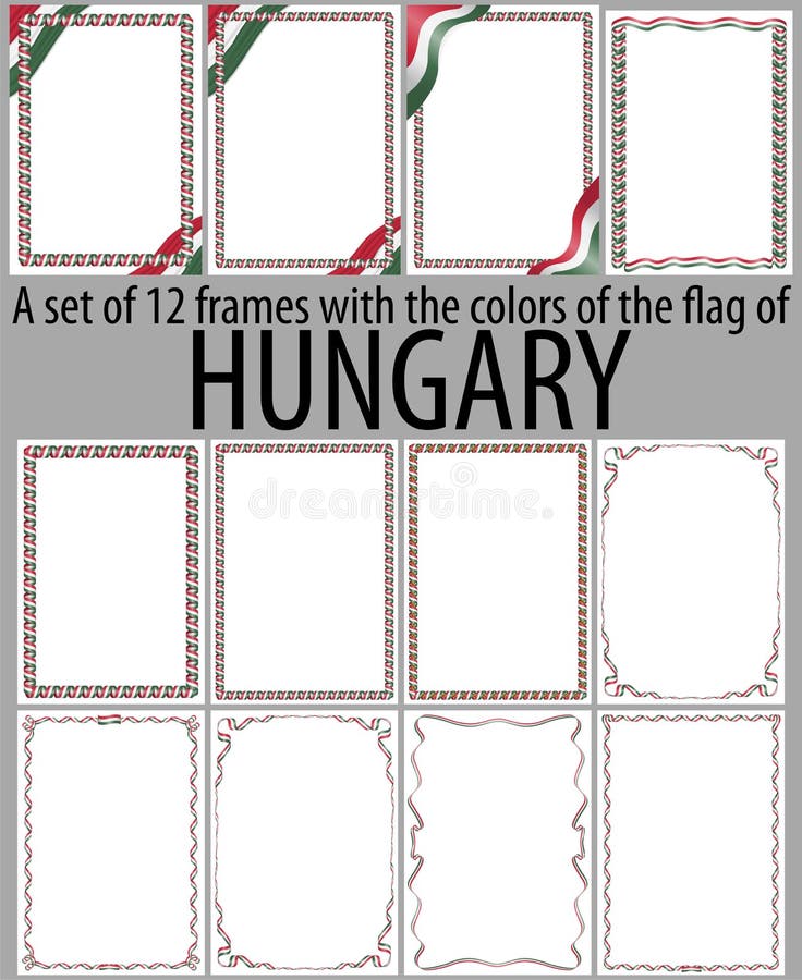 Set of 12 Frames with the Colors of the Flag of Hungary Stock Vector ...