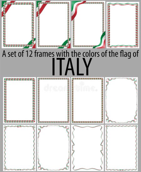 Set of 12 Frames with the Colors of the Flag of Italy Stock Vector ...