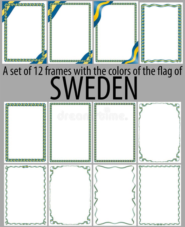Set of 12 Frames with the Colors of the Flag of Sweden Stock Vector ...