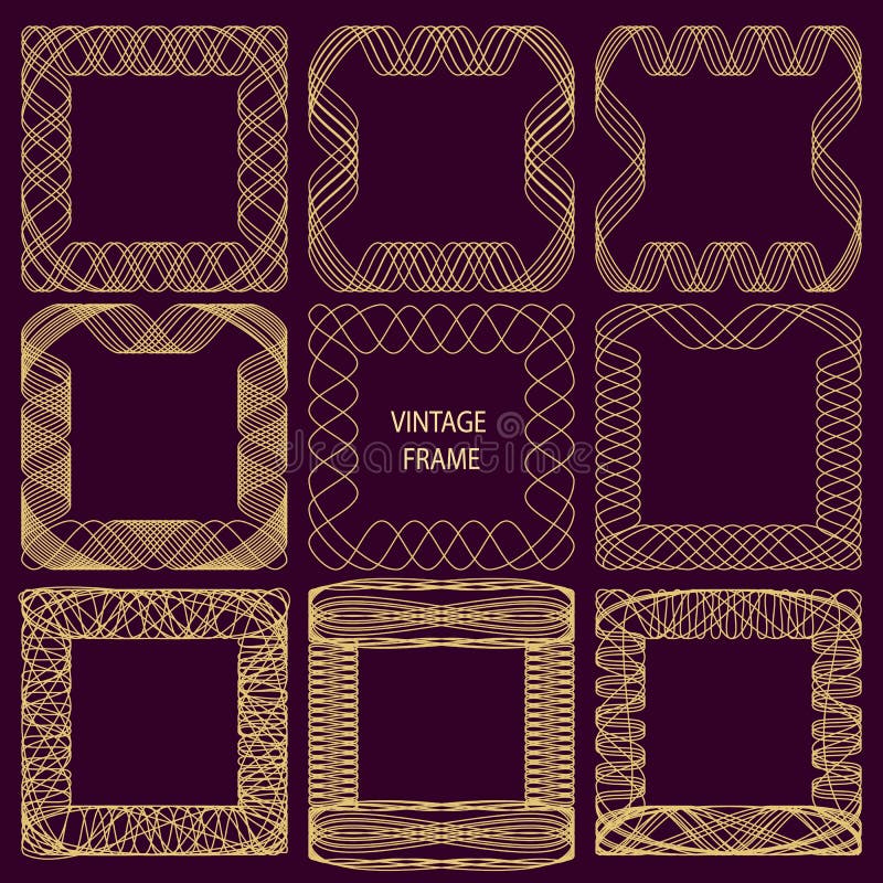 Set of Frames of Fine Lines in Vintage Style. Golden Ornate ...
