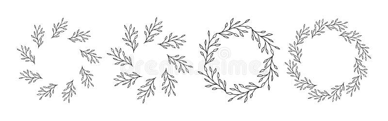 Set of 4 Frames with Floral Elements. Rustic. Hand Drawn Simple Line ...