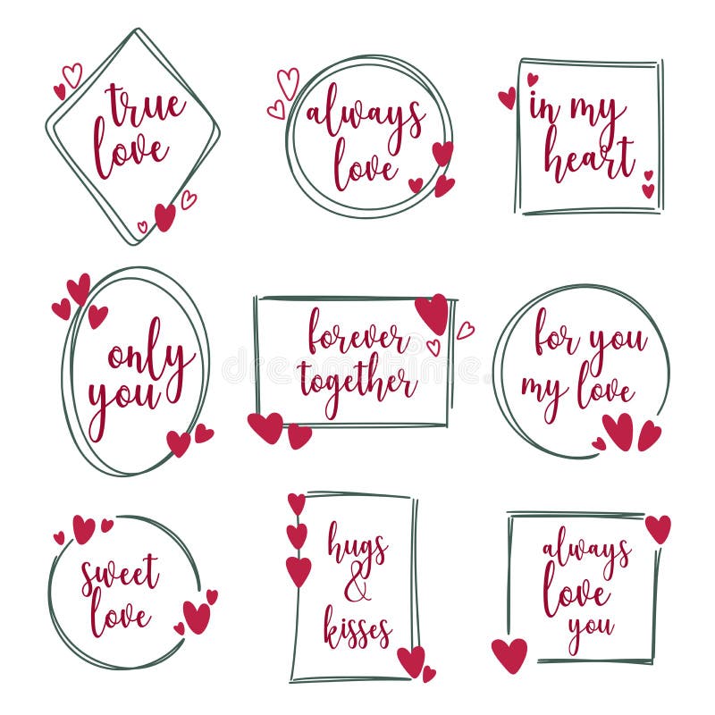 Set Frames with Hearts and Quotes Words Declaration of Love Stock ...