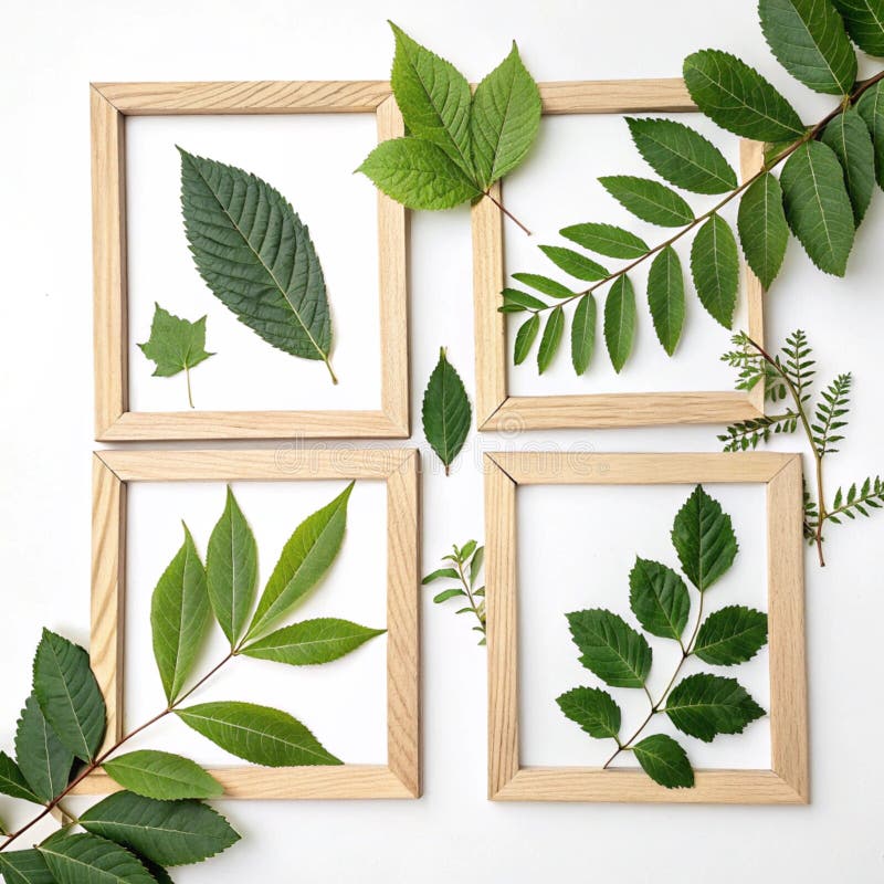 Set of Frames with Leaves Isolated on White Background Stock ...