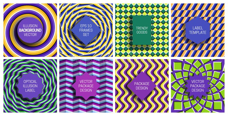 Set of Frames on Optical Illusion Backgrounds. Trendy Labels Templates ...