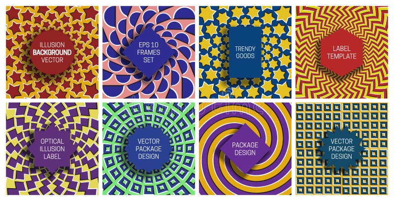 Set of Frames on Optical Illusion Backgrounds. Trendy Labels Templates ...