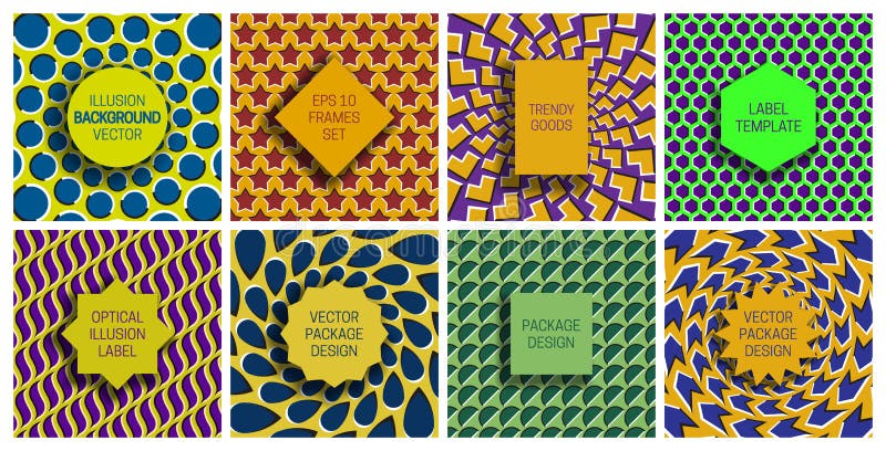 Set of Frames on Optical Illusion Backgrounds. Trendy Labels Templates ...