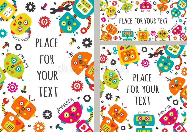 Set of frames with robots stock vector. Illustration of cheerful ...