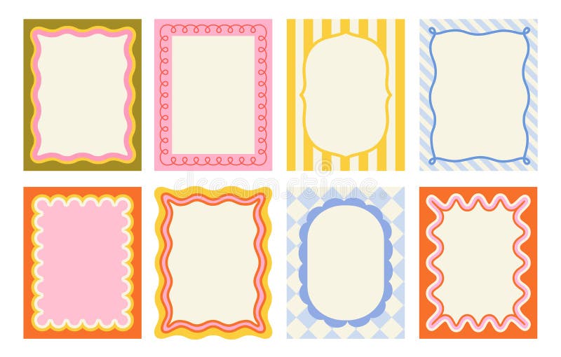 Set of Frames with Wavy Edges. Trendy Doodle Borders with Geometric ...