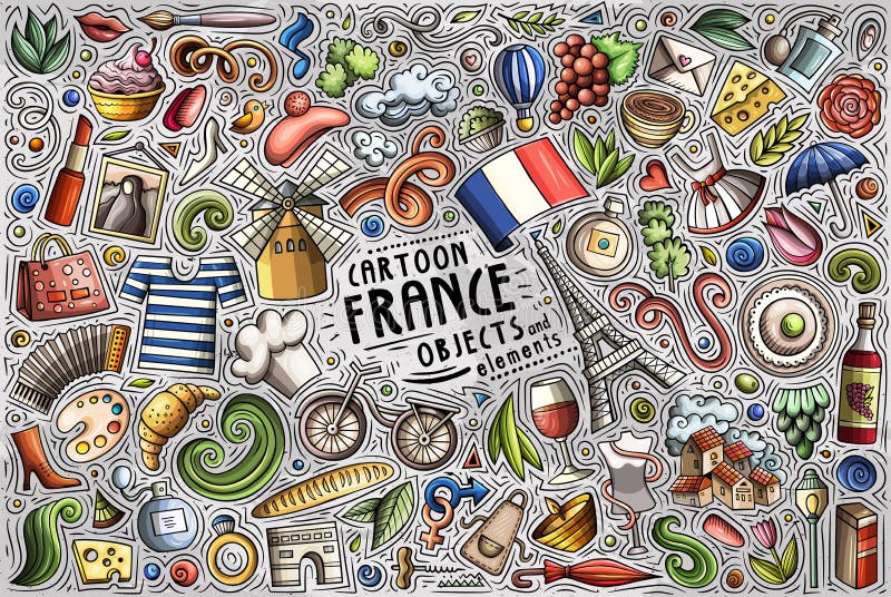 Set of France Traditional Symbols and Objects Stock Illustration ...