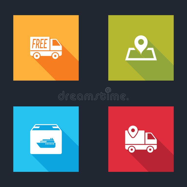 Set Free Delivery Service, Placeholder on Map, Cargo Ship with Boxes ...