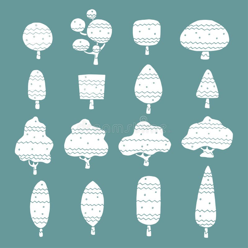 Set of Free Hand Drawn Trees Cartoon Character, Vector Illustration ...