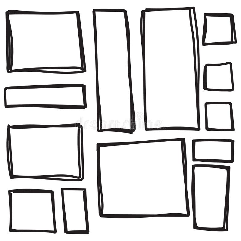 Hand Drawn Set of Simple Black Squares Frame and Border with Different ...