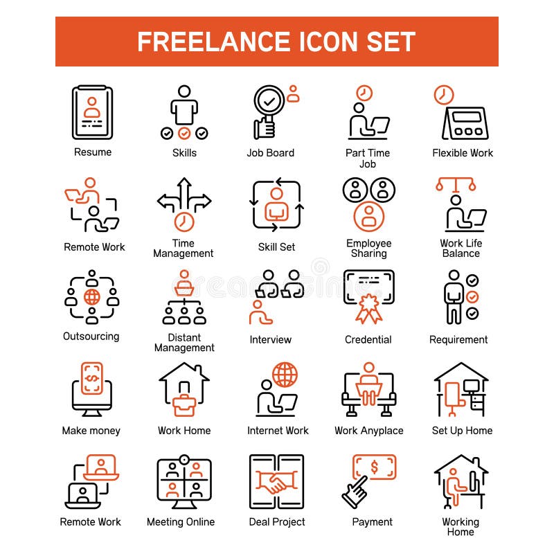 Set Freelance Freelancer Remote Work Outline Icon, Logo, and ...