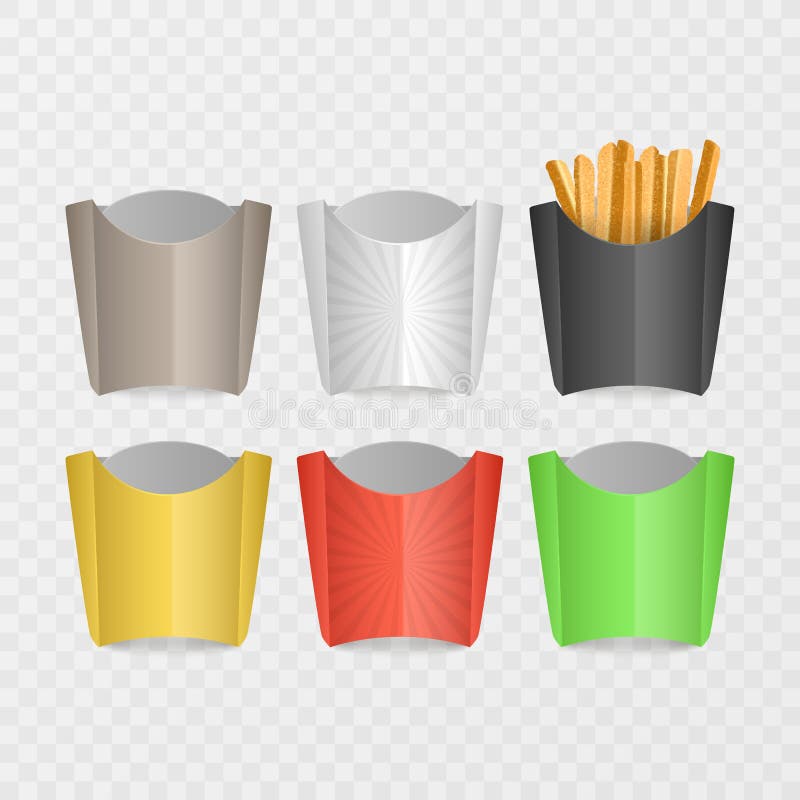 Set of French Fries in Box Realistic Vector Stock Vector - Illustration ...