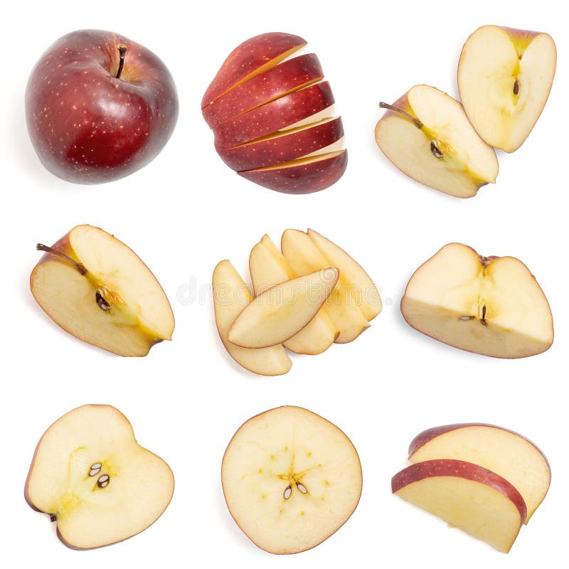 Apple Slices in Bowl Isolated on White Background. Top View Stock Photo ...