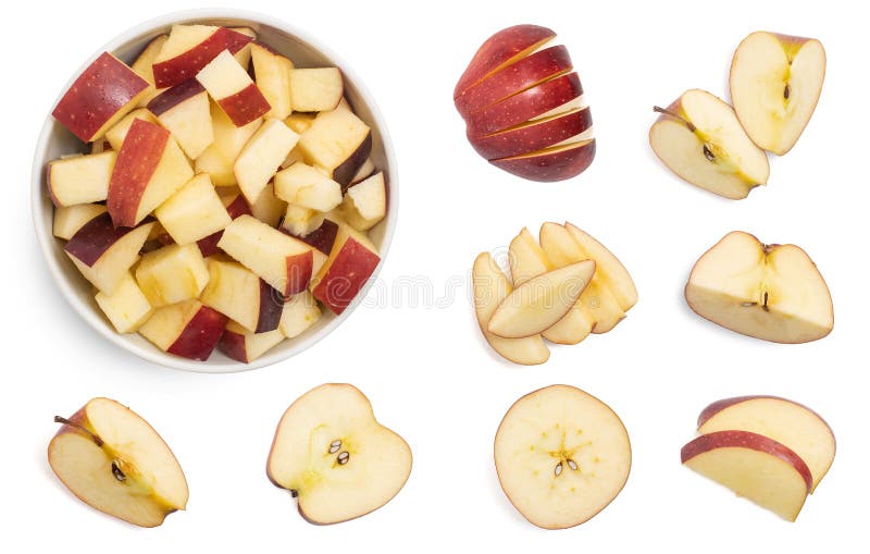 Apple Slices in Bowl Isolated on White Background. Top View Stock Photo ...