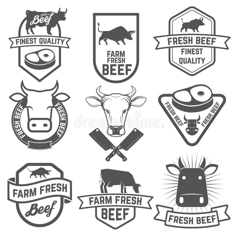 Set of Fresh Beef Labels. Butchery Shop Emblems Stock Vector ...