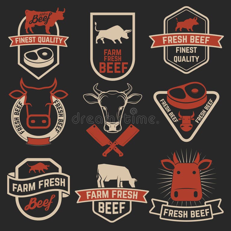 Set of Fresh Beef Labels. Butchery Shop Emblems Stock Vector ...
