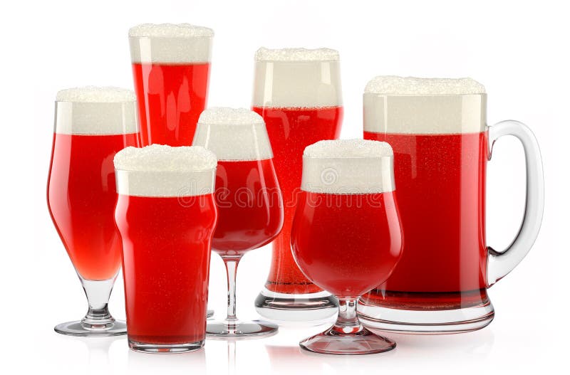 Set of Fresh Draft Beer Glasses with Bubble Froth Isolated on White ...