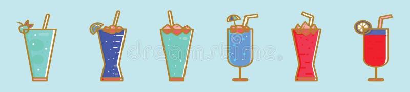 Set of Fresh Drink Cartoon Icon Design Template with Various Models ...