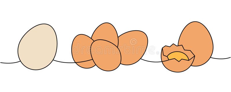 Set of Fresh Eggs One Line Colored Continuous Drawing. Boiled Eggs ...
