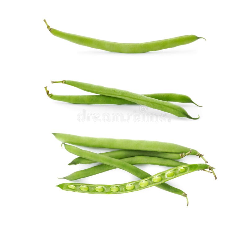 Set of Fresh Green Beans on White Background Stock Image - Image of ...