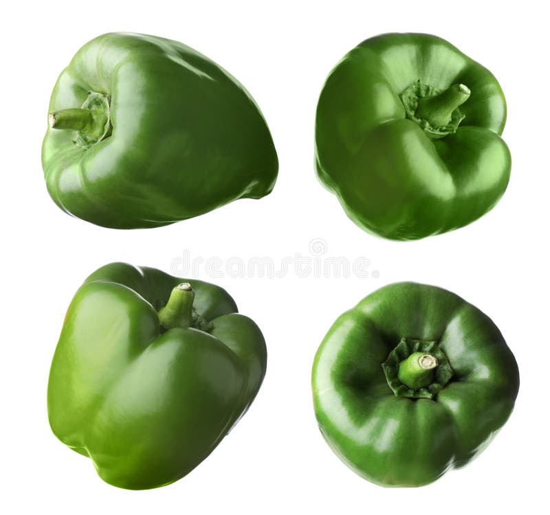 Set of Fresh Green Bell Peppers Isolated Stock Photo - Image of juicy ...