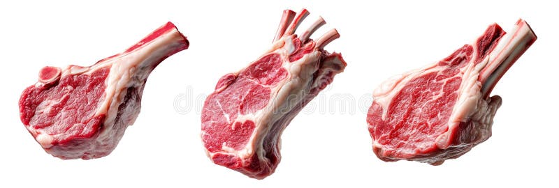 Set of Fresh Lamb Chop Cut, Isolated on White Background, Showcasing ...